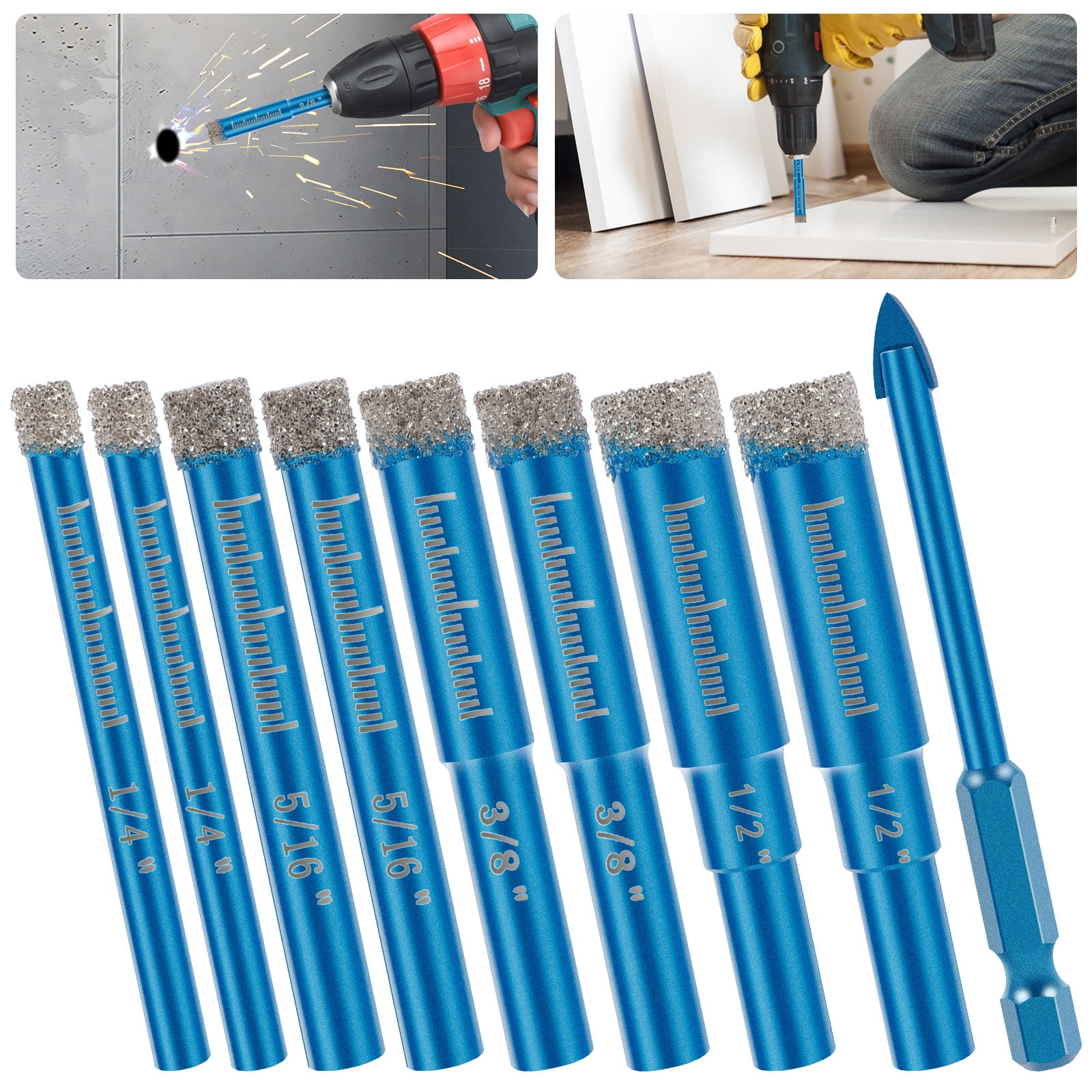 Pluokvzr 9pcs Dry Diamond Drill Bit Metal Drill Bits Round Shank Drill ...