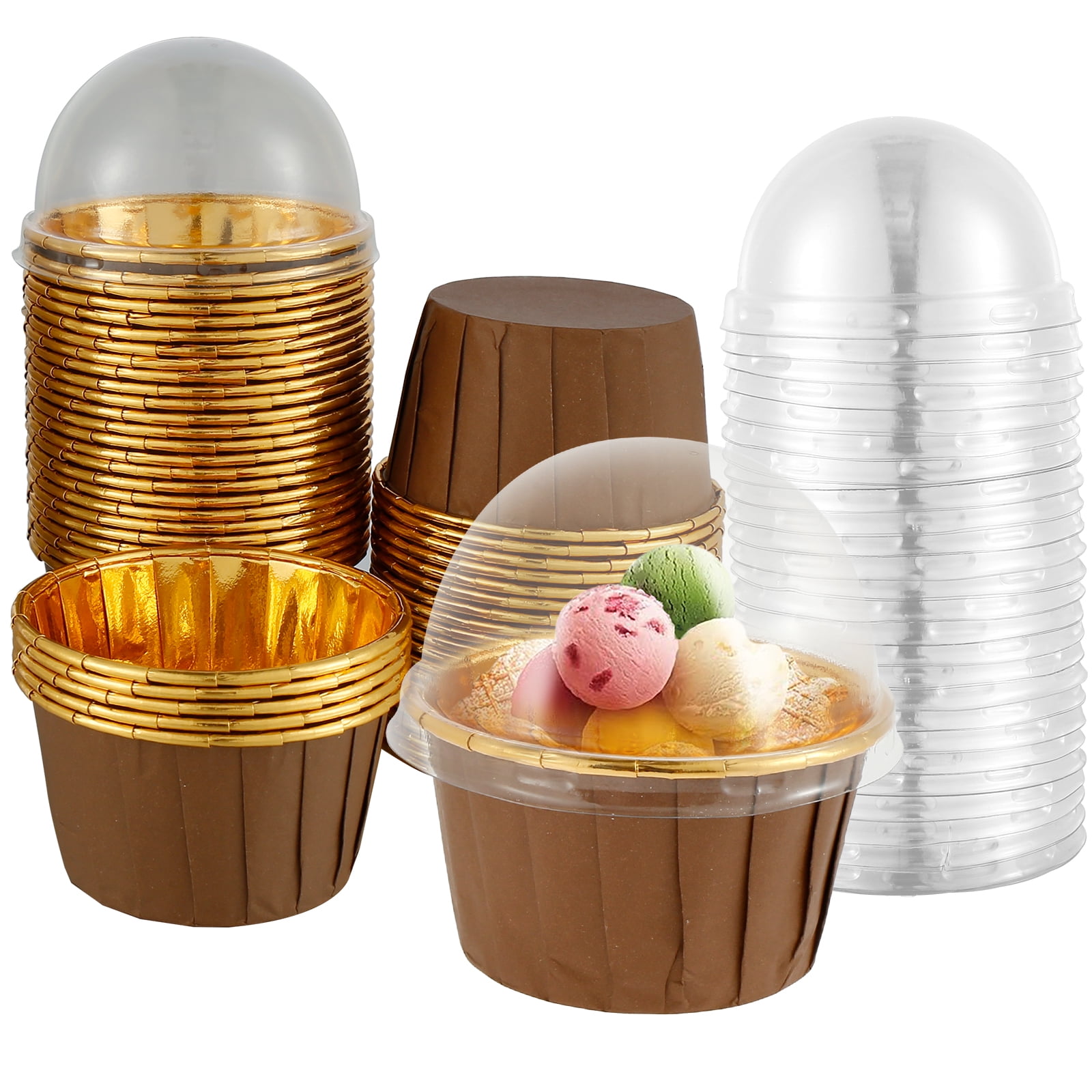 Fznkrag Aluminum Foil Cupcake Liners with Lids, 50Pcs 5.5oz Round Cake ...