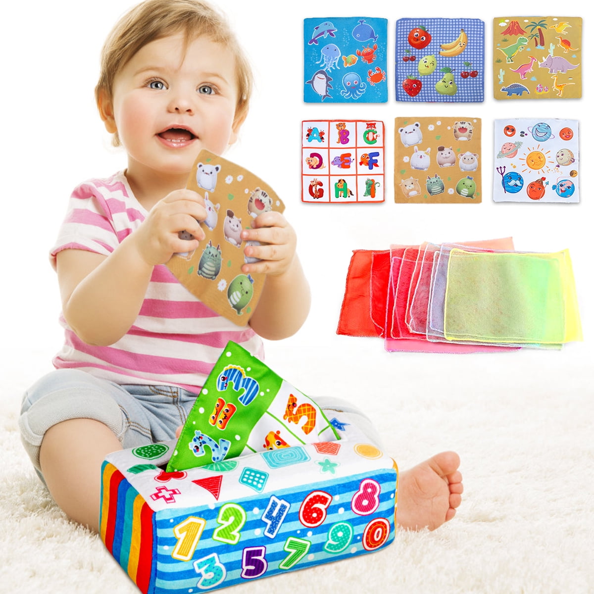 Pluokvzr Baby Tissue Box Toy Sensory Crinkle Tissue Box Magic Tissue ...