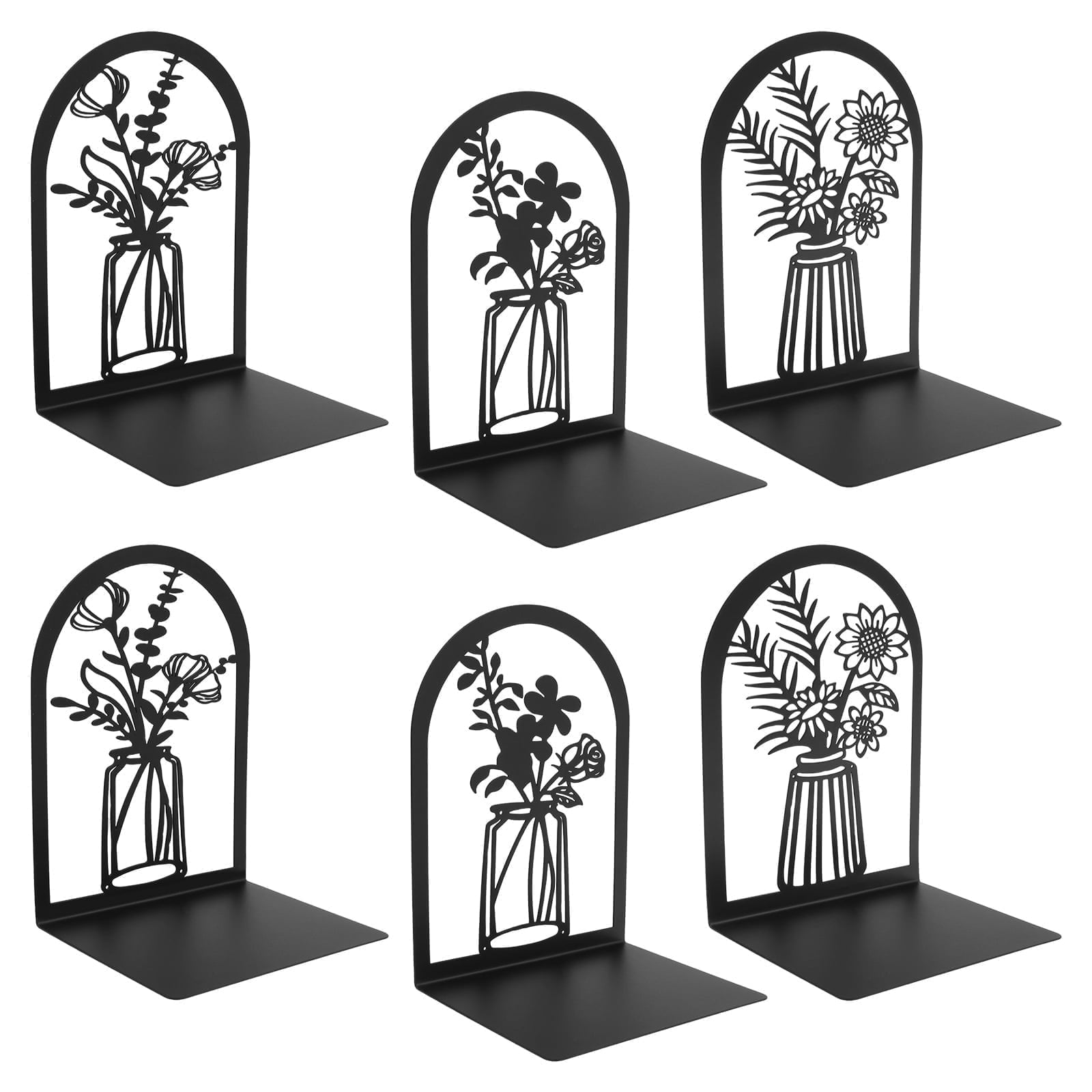 Keyohome Metal Bookends,6Pcs Decorative Flower Hollow Book Ends,Non ...