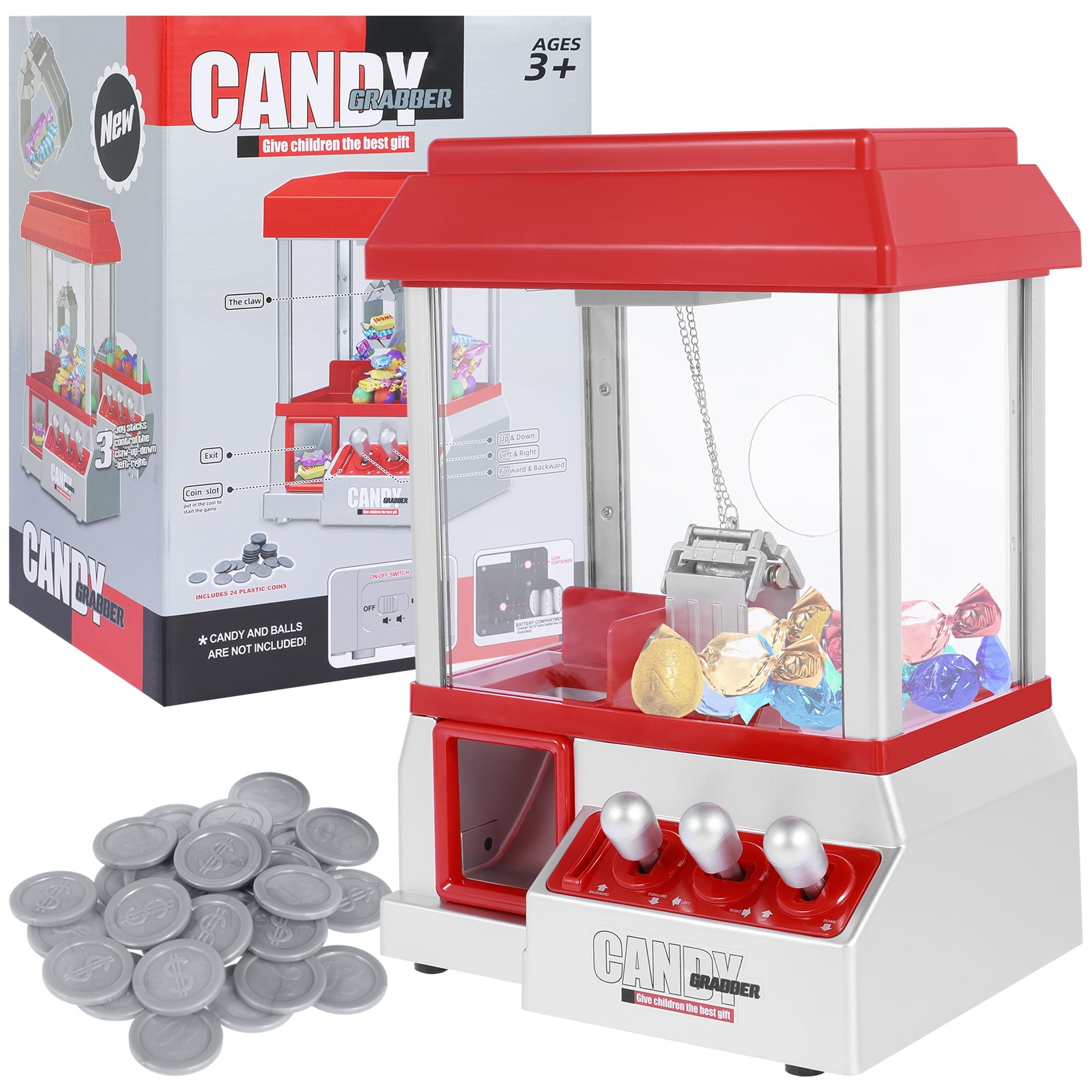 Pluokvzr Claw Machine for Kids Mini Candy Grabber Machine with 24 Game ...
