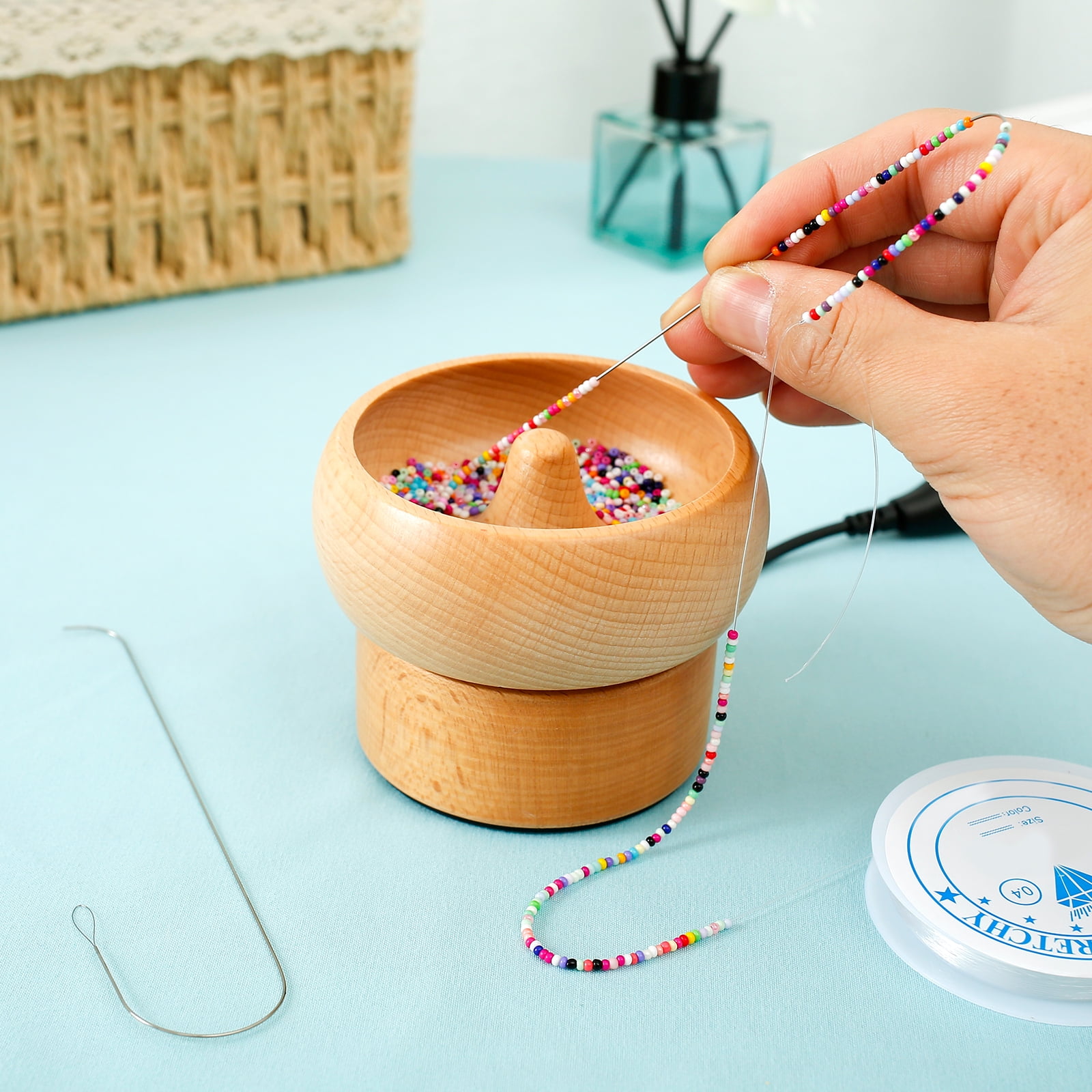 Pluokvzr Electric Bead Spinner with 2 Beading Needles 2000 Beads USB ...