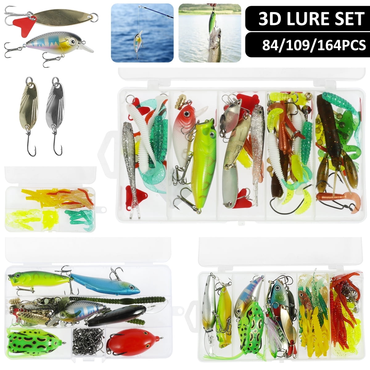 Pluokvzr Fishing Lure Kit Hard Lure Baits Set Metal Life-Like 3D ...