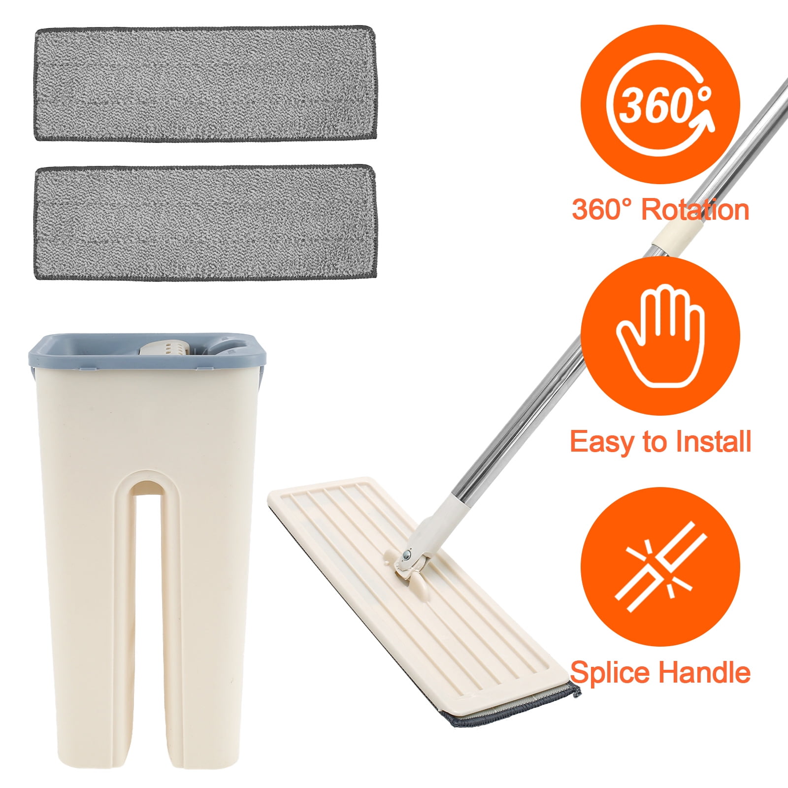 Fznkrag Flat Floor Mop Bucket Set Microfiber Flat Mop with 2 Pads Wet ...