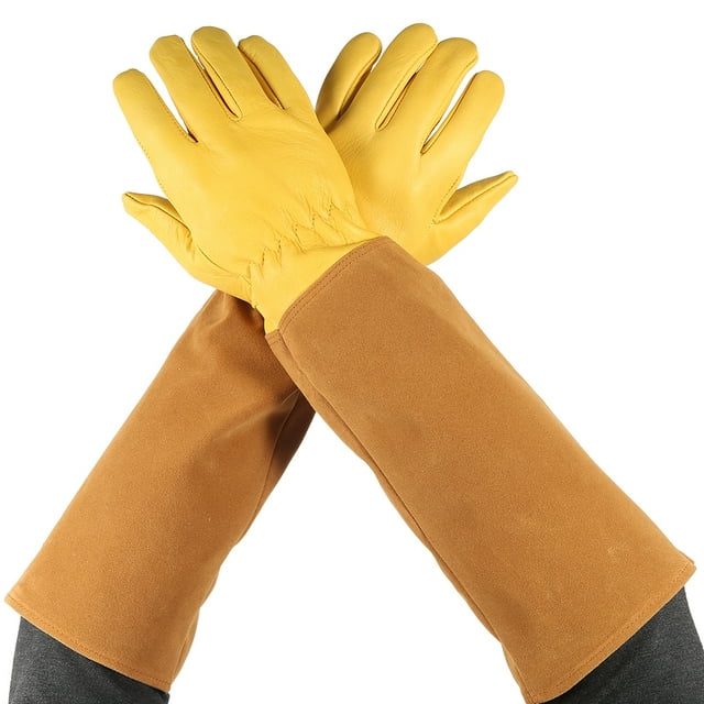 Pluokvzr Gardening Thorn Proof Gloves Heavy Duty Work Leather Suede ...