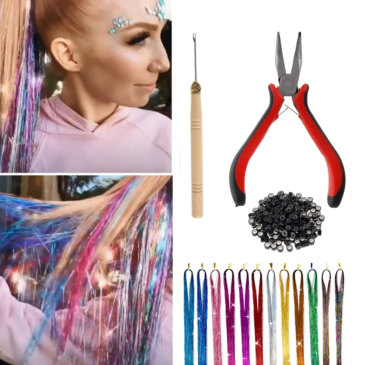 Pluokvzr Hair Tinsel 37inch 12 Colors Tinsel Hair Extensions Shiny Hair ...