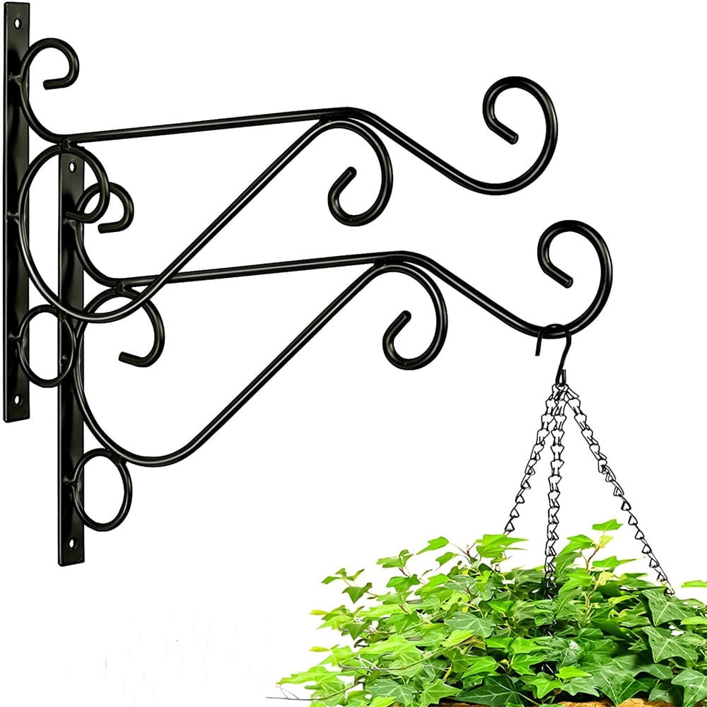 Pluokvzr Hanging Plants Bracket 2Pcs Wall Planter Hook Iron Garden ...