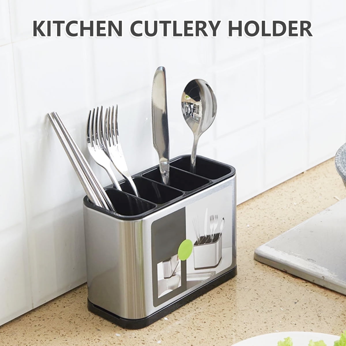 Pluokvzr Kitchen Utensil Holder with Divider Stainless Steel Cutlery ...