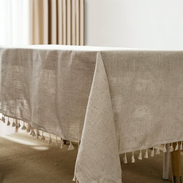 Fyeme 140*260CM Linen Tablecloth Tassel Polyester Table Cover Burlap ...
