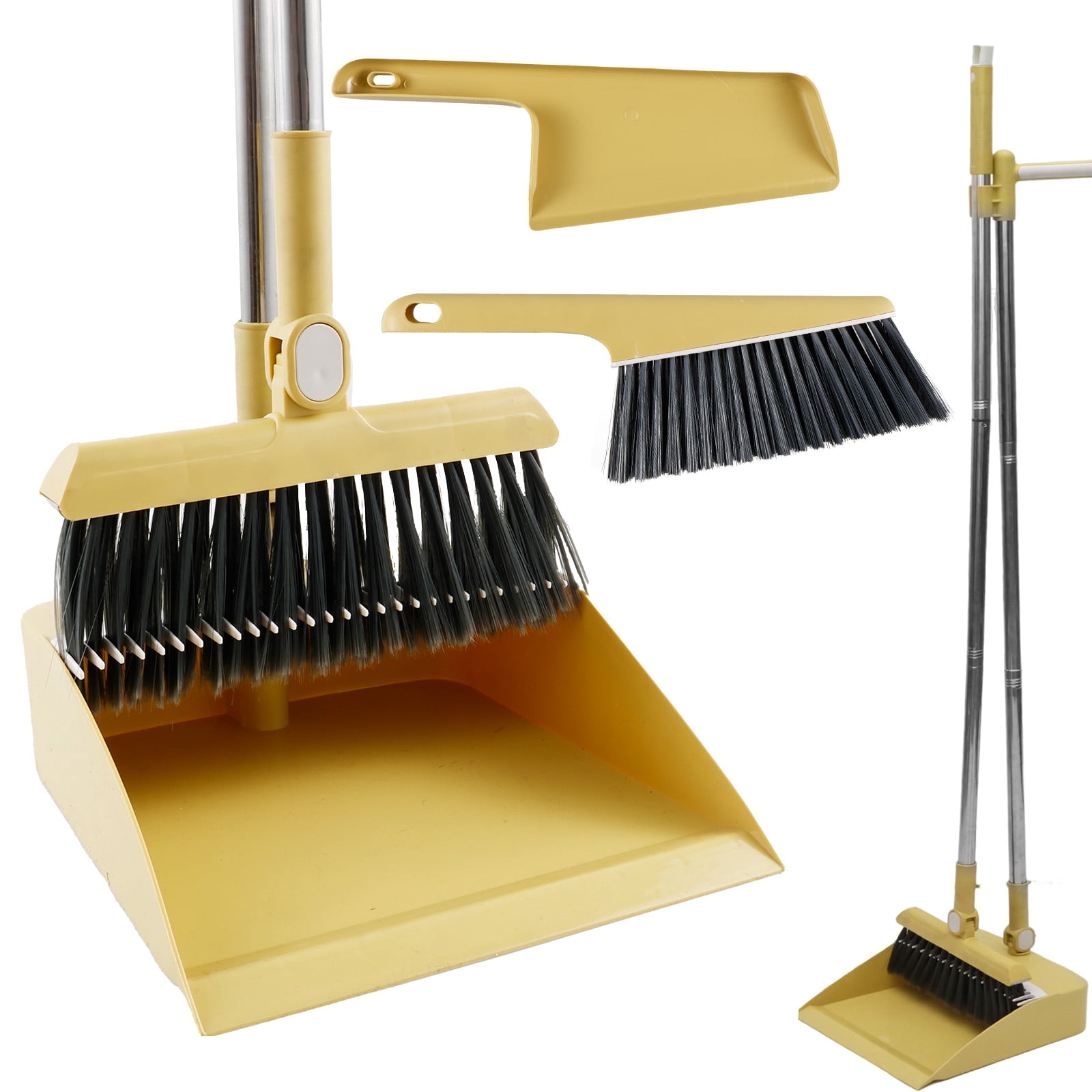 Pluokvzr Long Handle Broom and Dustpan Set, Stainless Steel Broom ...