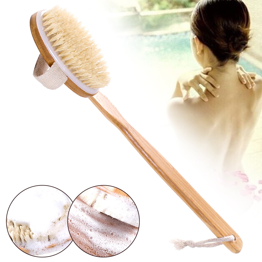 Fznkrag Long Wood Handle Bath Brush Reach Back Body Shower Bristle ...