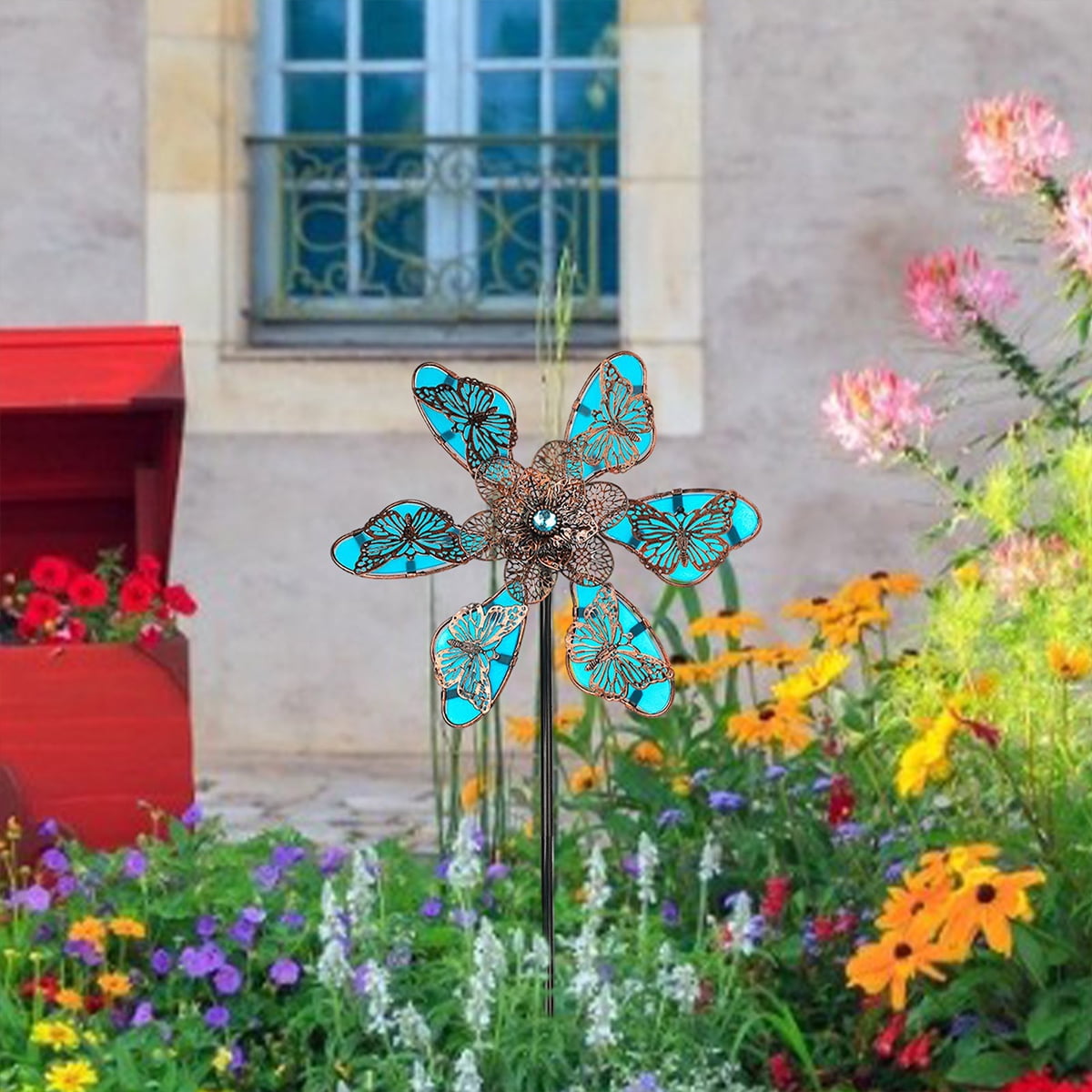 Pluokvzr Metal Iron Wind Spinner with Garden Stake 90CM Butterfly Shpae ...