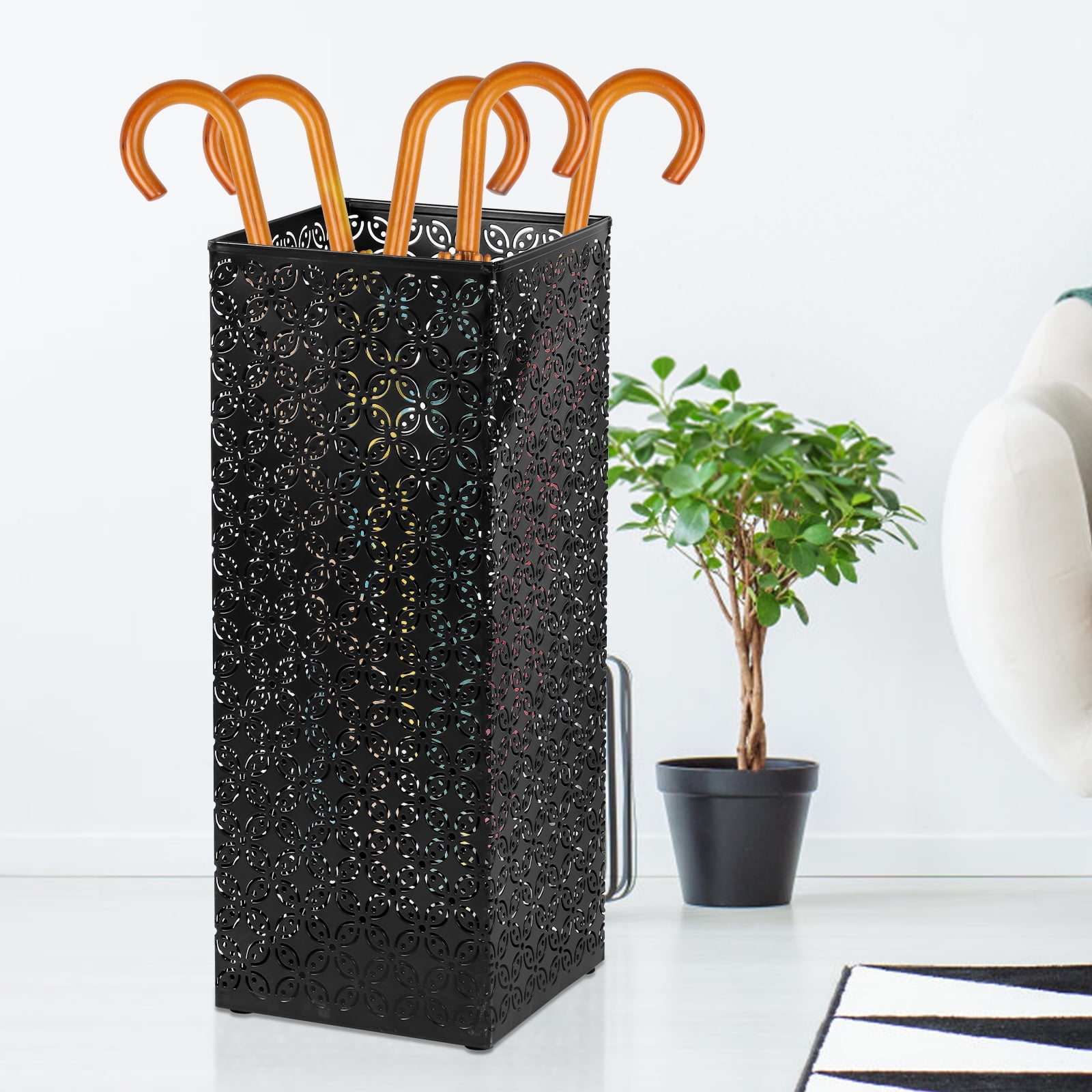 Pluokvzr Metal Umbrella Holder Hollowed Square Free Standing Umbrella ...