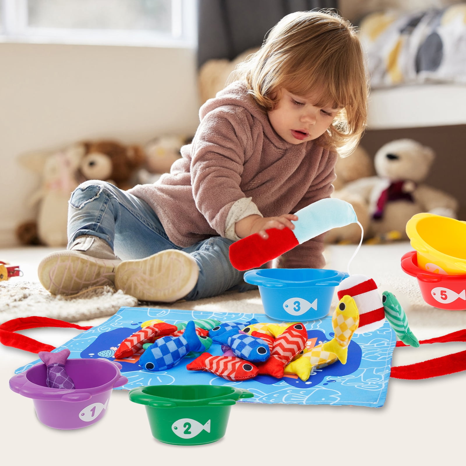 Pluokvzr Montessori Fishing Game Soft Cloth Fishing Toys Fun Toddler ...