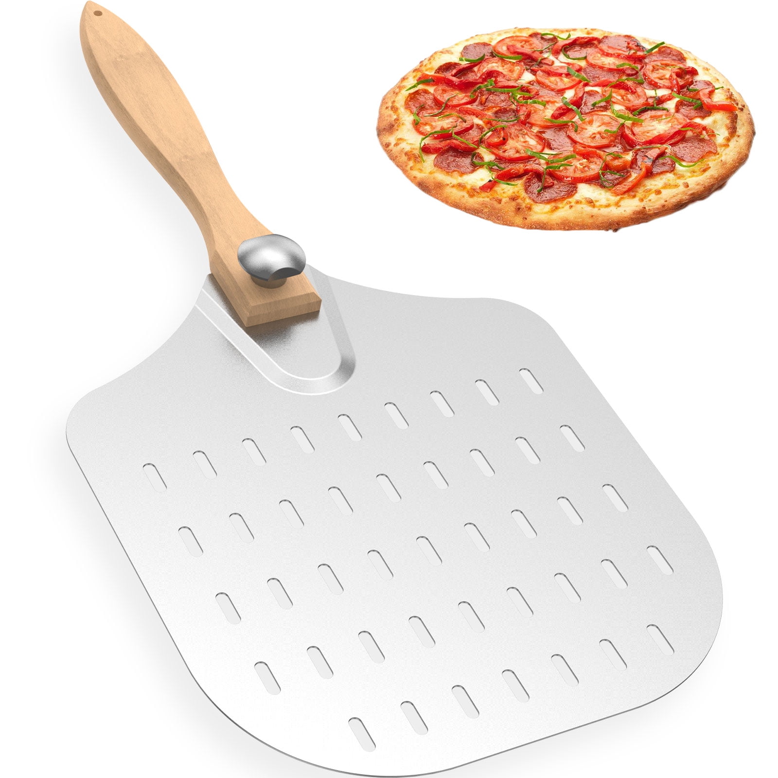 Tzgsonp Pizza Peel, Perforated Pizza Paddle with Wood Handle Pizza ...