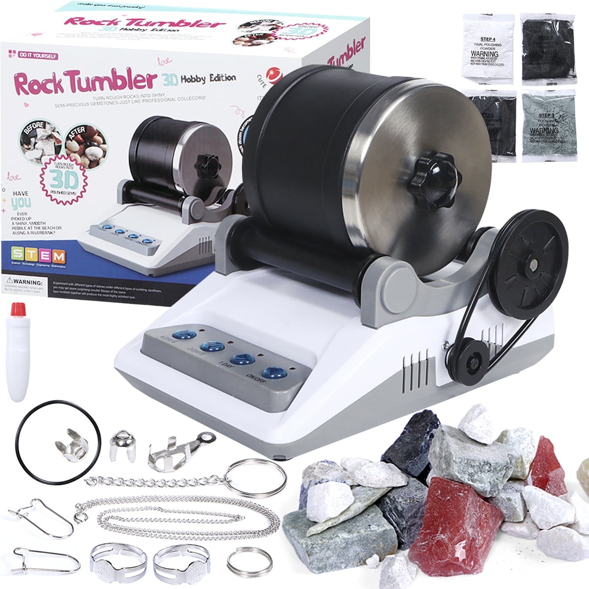 Fznkrag Rock Tumbler Kit Leak-Proof Rock Polisher Electric Rock ...