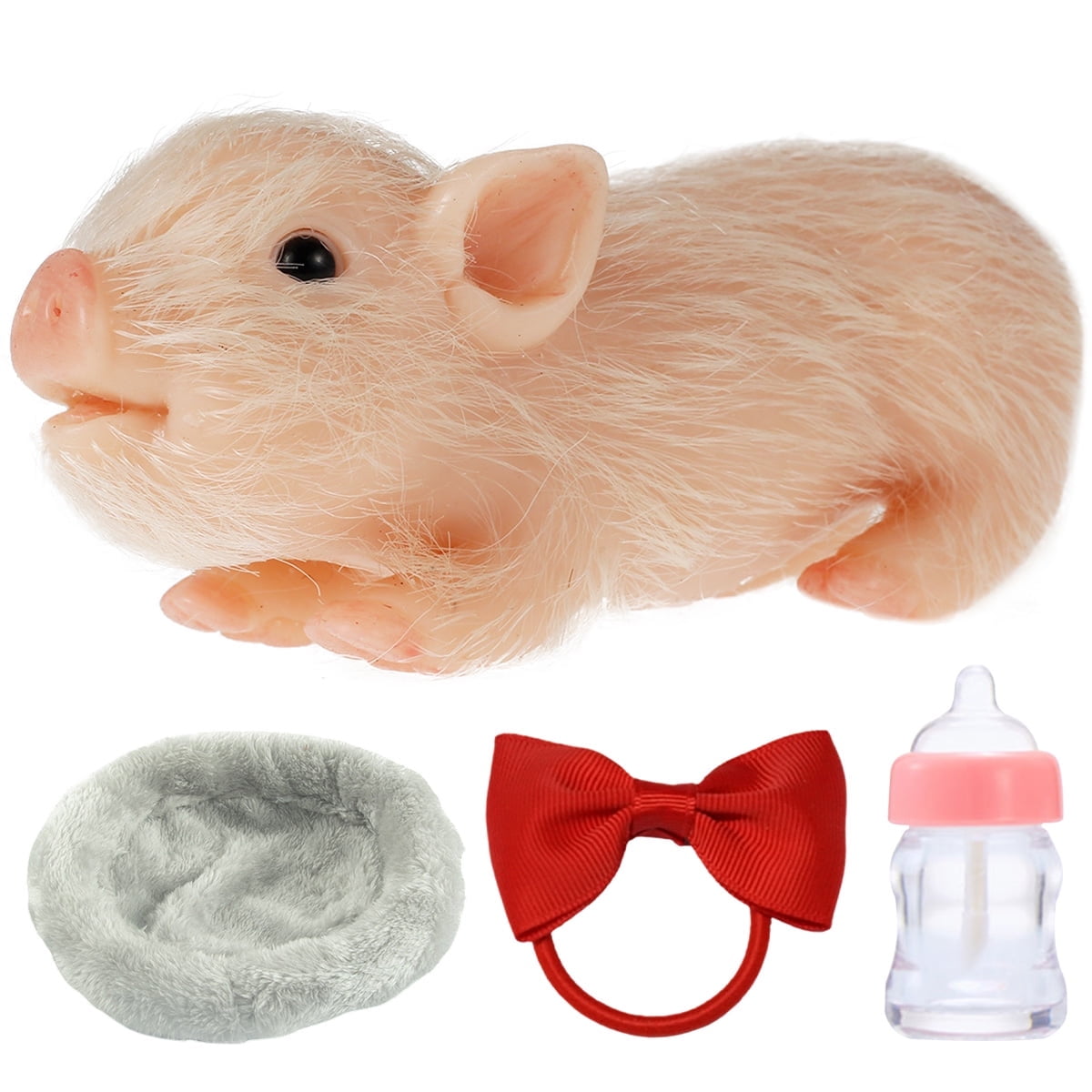 Grusce Silicone Pig Silicone Piglet with Pig Bowknot Nursing Bottle and ...