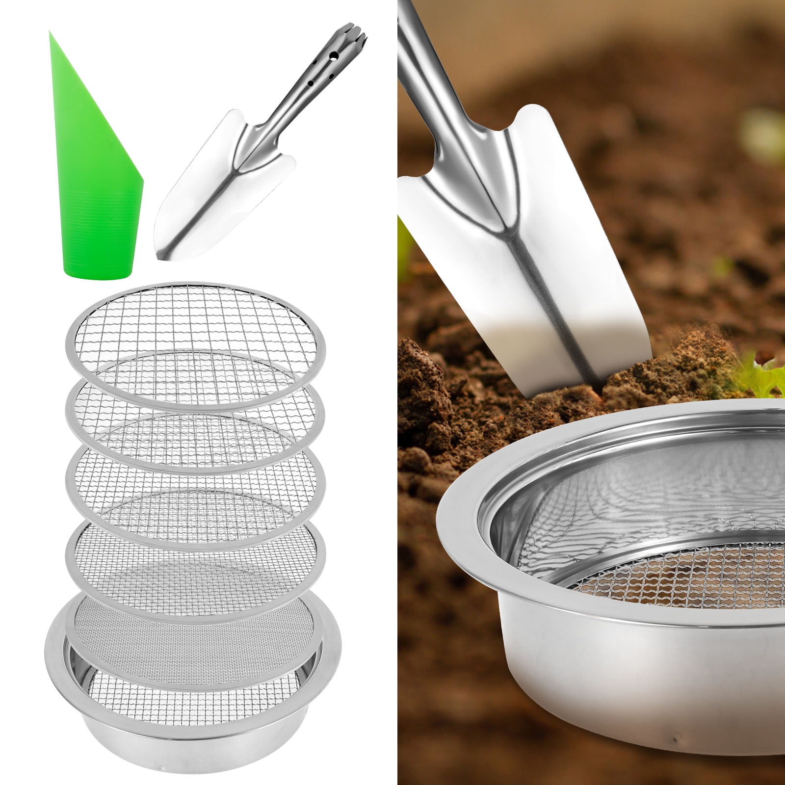 Pluokvzr Soil Sieve Set with 5 Interchangeable Filter Mesh Sizes 1/3/6 ...