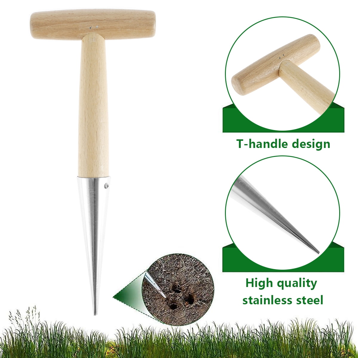 Pluokvzr Sow Dibber Stainless Steel Hand Dibber w/ Wooden Handle ...