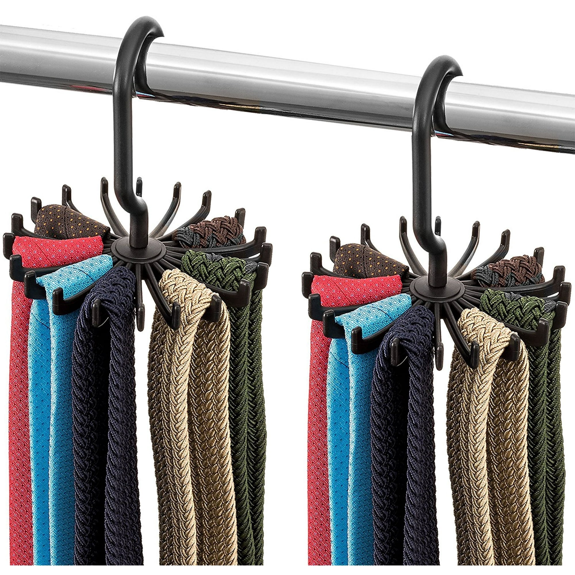 TZGSONP Spinning Tie Rack & Belt Hanger 2pk, 11x11 cm Organizer Hook ...