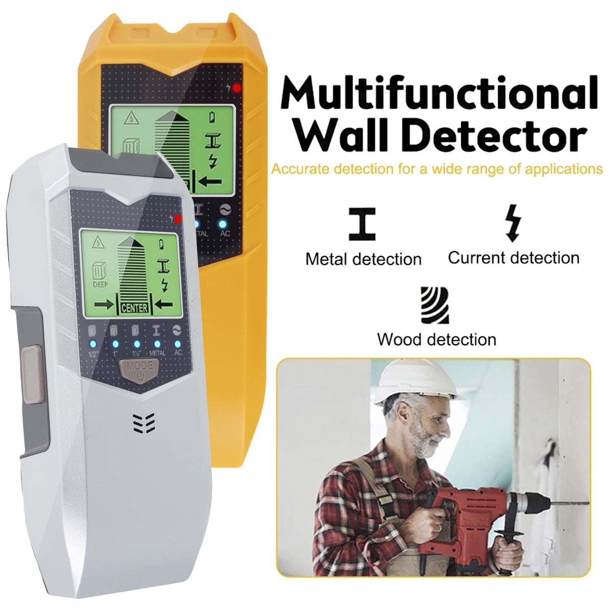 Pluokvzr Stud Finder Sensor 5 in 1 Battery Operated SH402 Wall Scanner Detector Portable ...