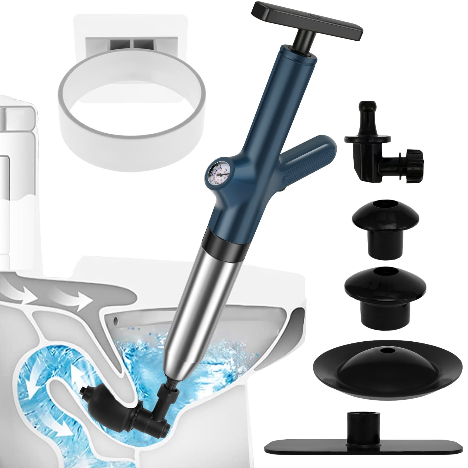 Pluokvzr Air Toilet Plunger Kit High Pressure Air Drain Blaster with ...