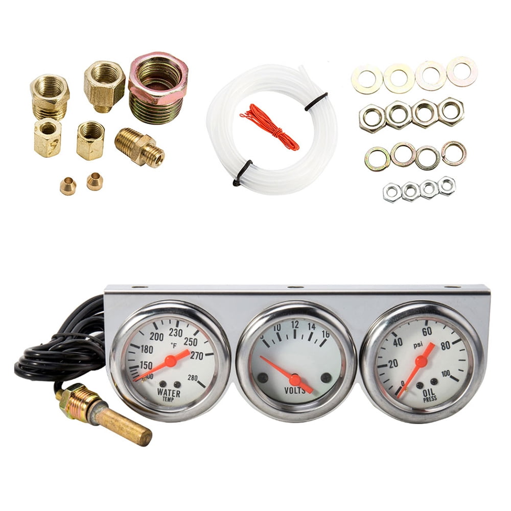 Fznkrag Triple Gauge Kit Oil/Volt/Water Gauge 2" Chrome Oil Temp Water ...