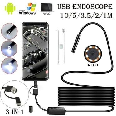 Pluokvzr 3 in 1 USB Endoscope for OTG Android Phone with 6 LED Lights ...