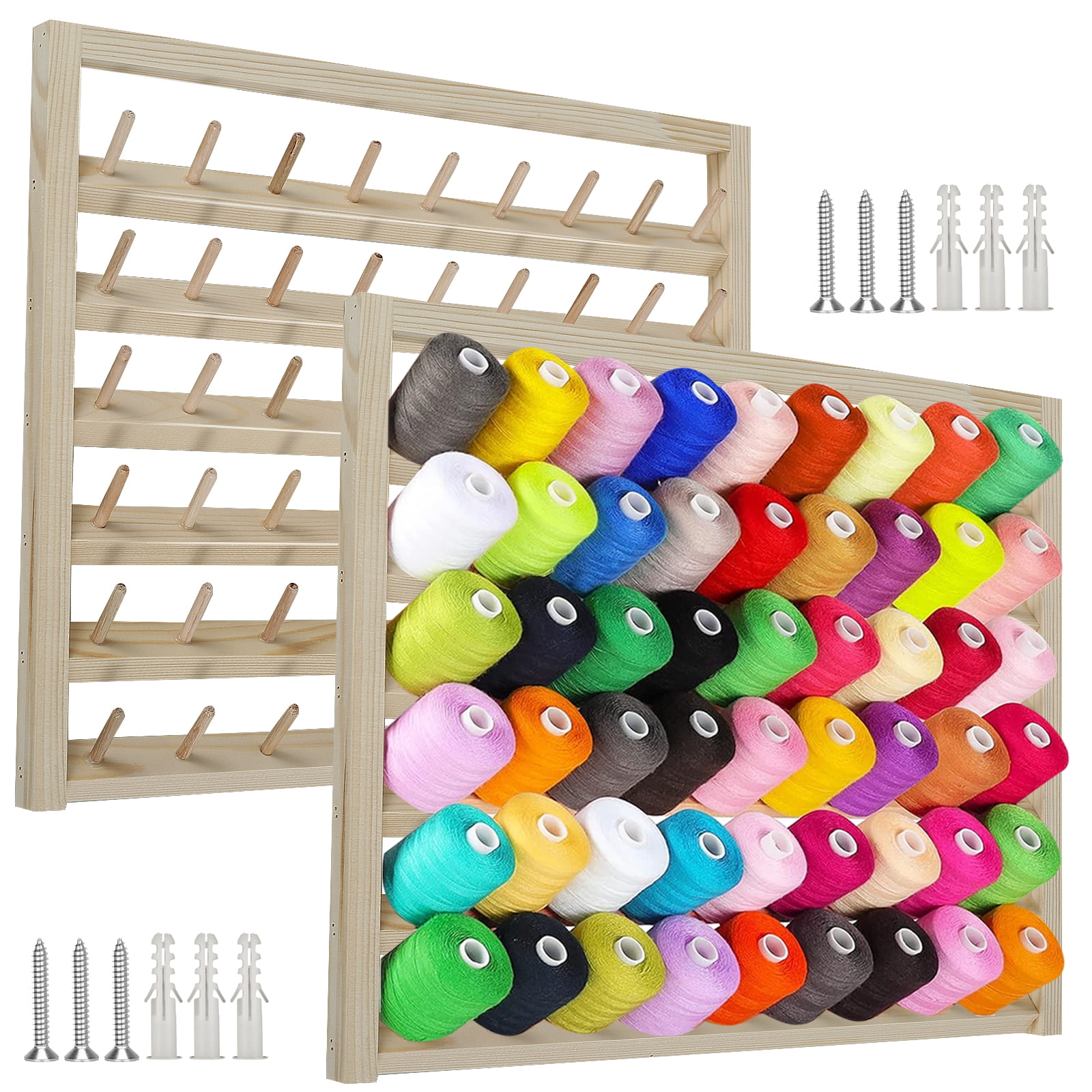Pluokvzr Wooden Thread Holder 48/54 Spool Wooden Thread Rack Wall ...