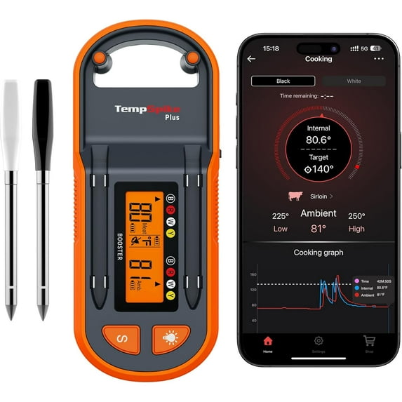 Plus 600ft Wireless Meat Thermometer with 2 Color-Coded Probes ...