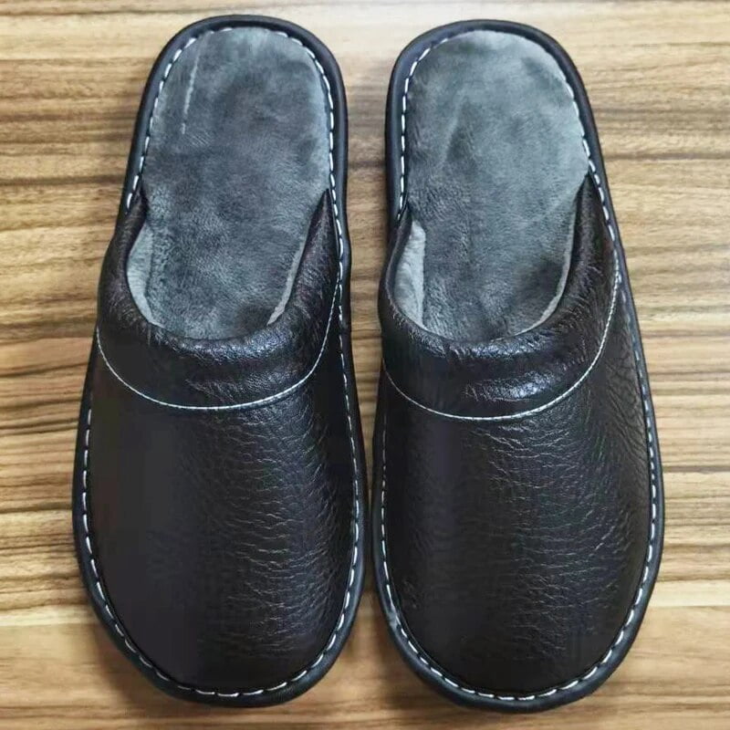 Plus Big Size 47 48 Unisex Genuine Leather Slippers Waterproof Indoor ...