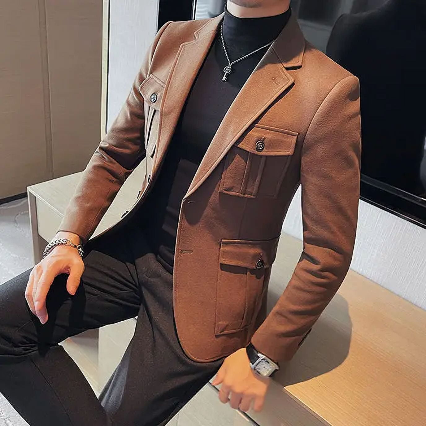 Plus Big Size Oversize Man Suits and Blazers Single Breasted Coats Gray ...