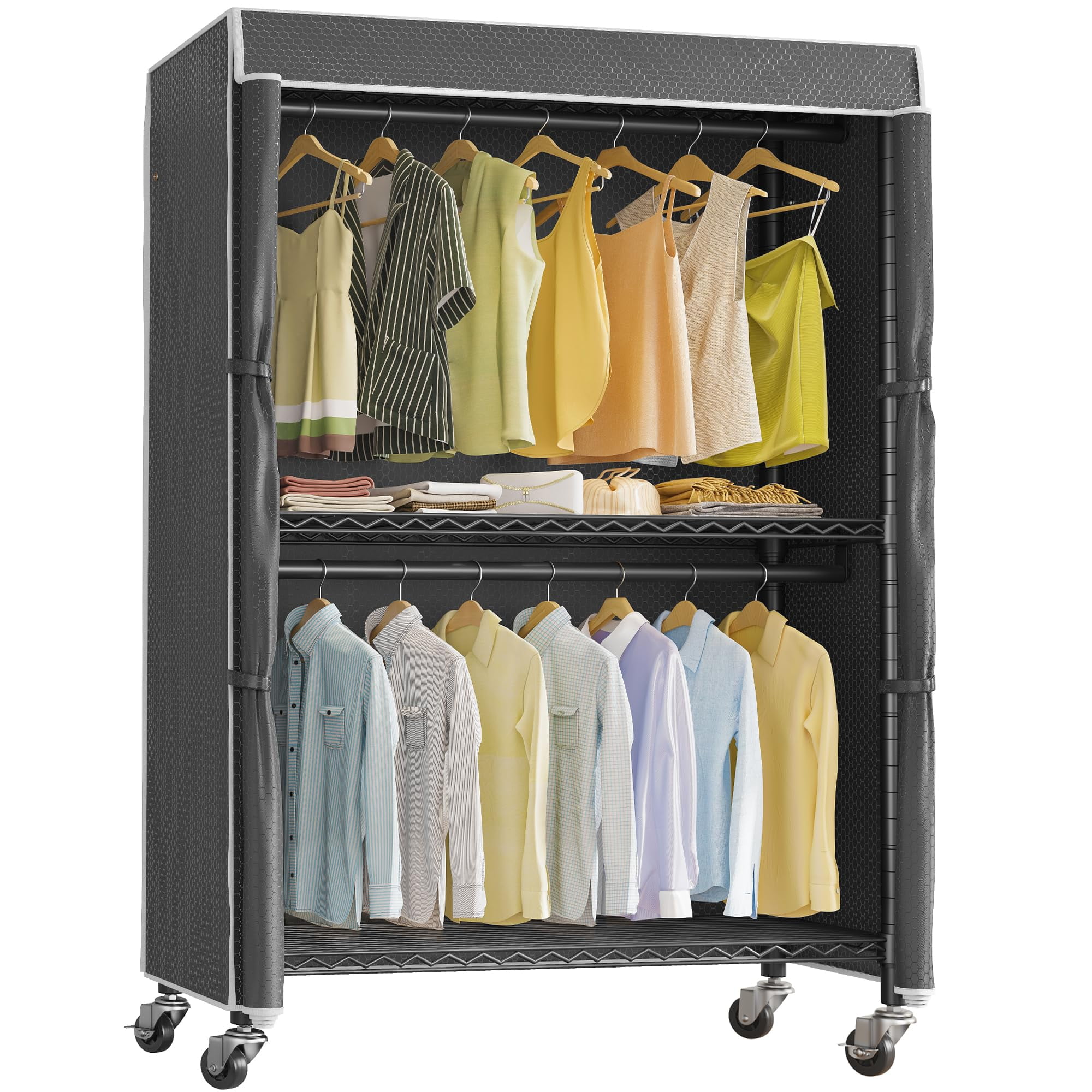 Plus Heavy Duty Rolling Garment Racks with Cover Clothing Rack for ...