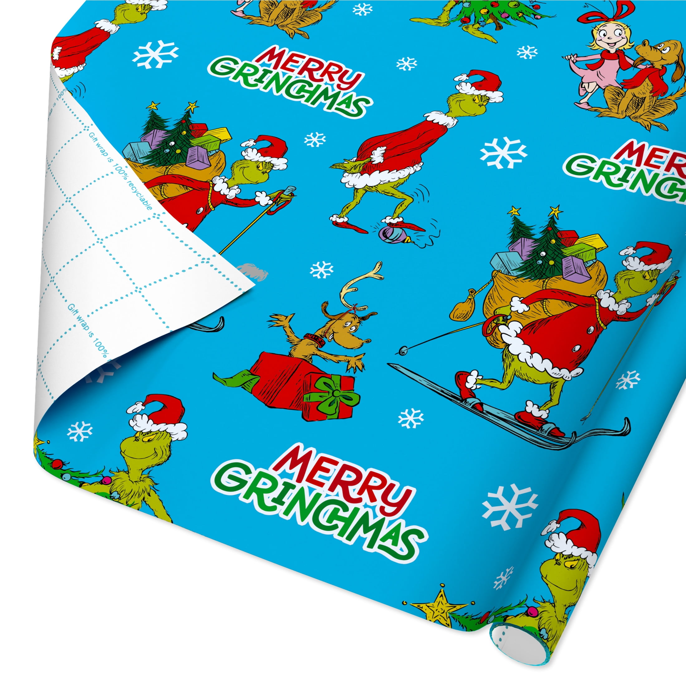 Plus Mark 30 in. Grinch Christmas Wrapping Paper, Blue (25 Sq. ft., 1 ...