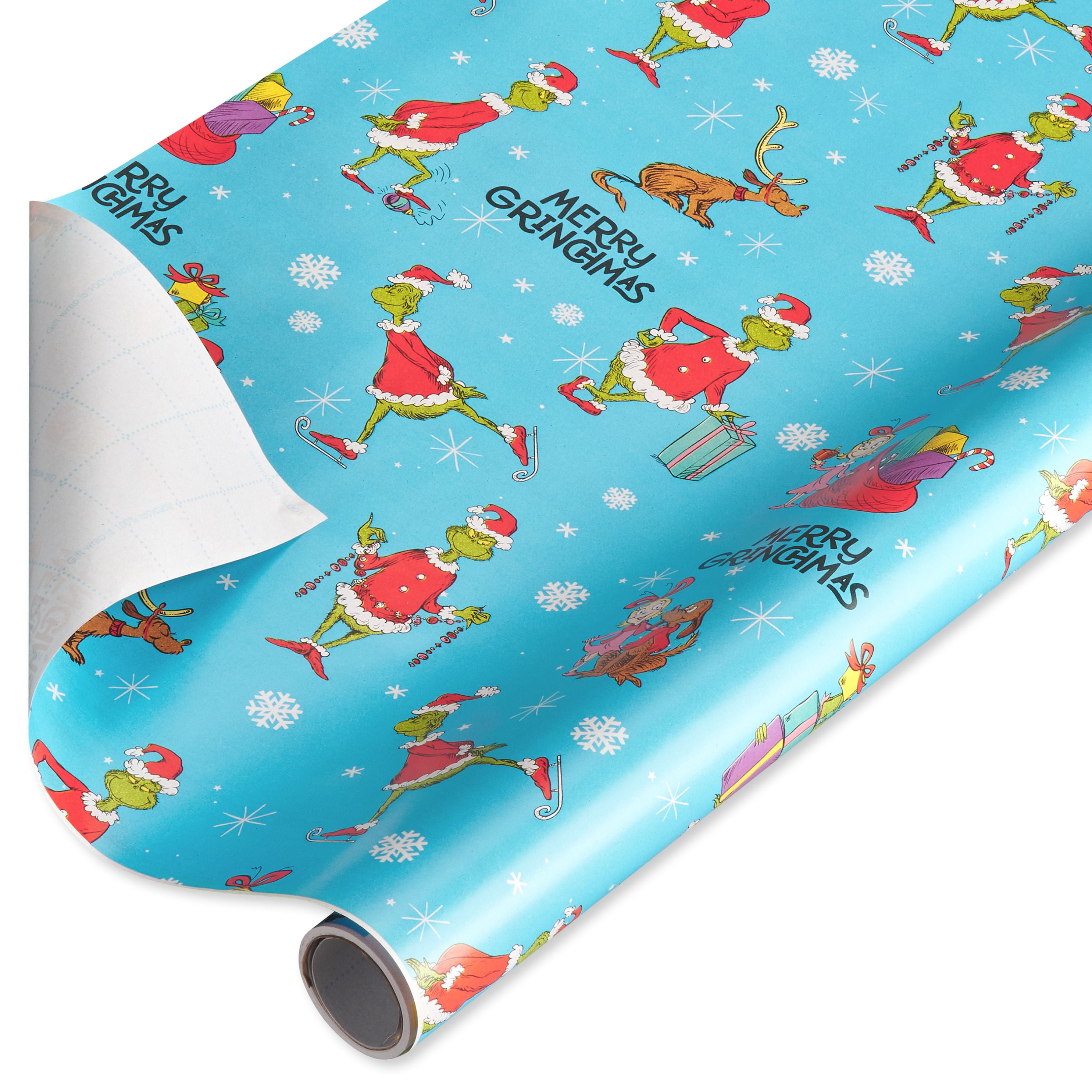 Plus Mark 40" Grinch Blue Christmas Wrapping Paper with Cutlines ...