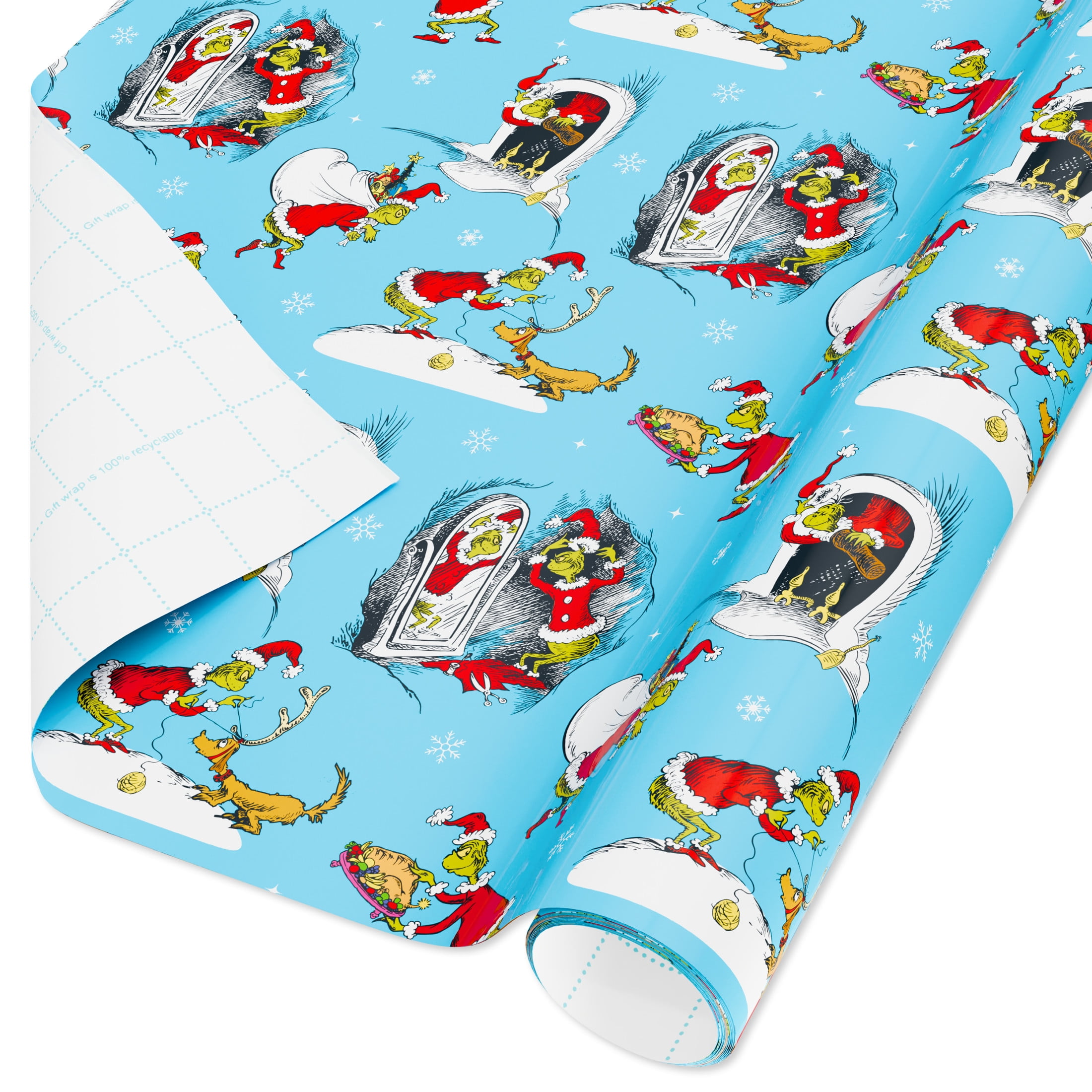 Plus Mark 40 in. Blue Grinch Christmas Wrapping Paper, Santa Suit (60 ...