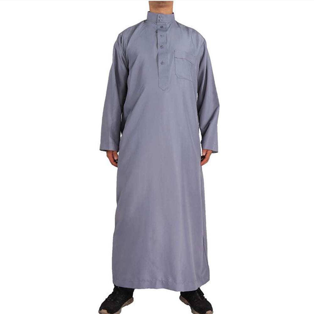 Plus Men Muslim Clothing Arab Saudi Long Sleeve Jubba Thobe Robe ...