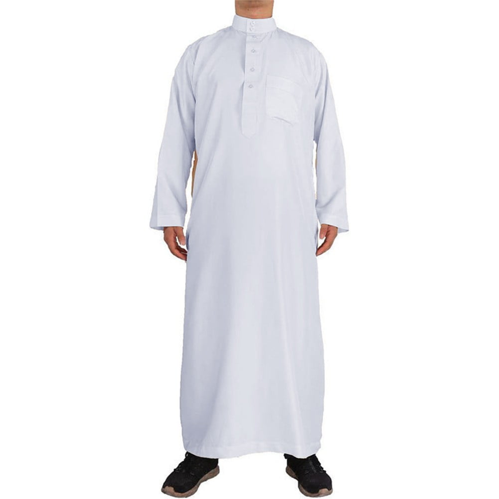 Plus Men Muslim Clothing Arab Saudi Long Sleeve Jubba Thobe Robe ...