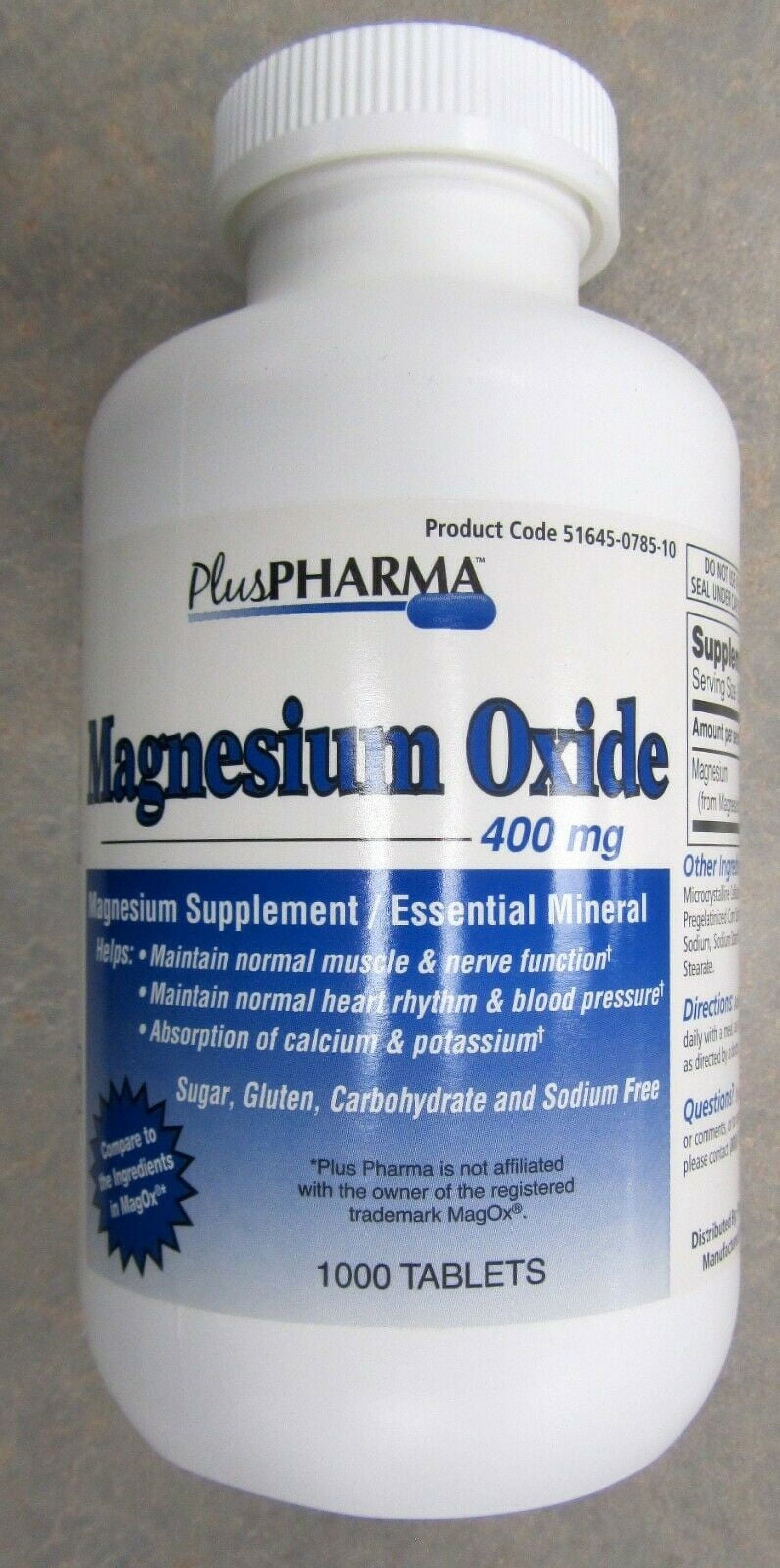 Plus Pharma Magnesium Oxide, 400 mg, 1000 Tabs - Walmart Business Supplies