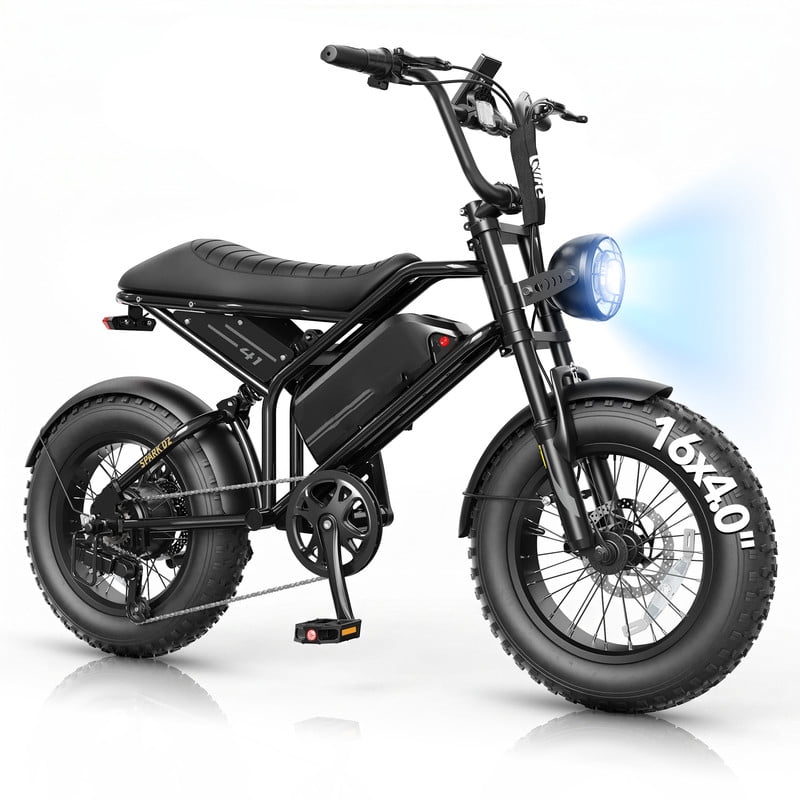 Plus Retro Electric Bike for Adults, 16" x 4.0" Fat Tires Ebike with ...