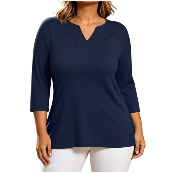 Plus Size 3/4 Sleeve Tops for Women Spring Summer Casual V Neck Loose ...