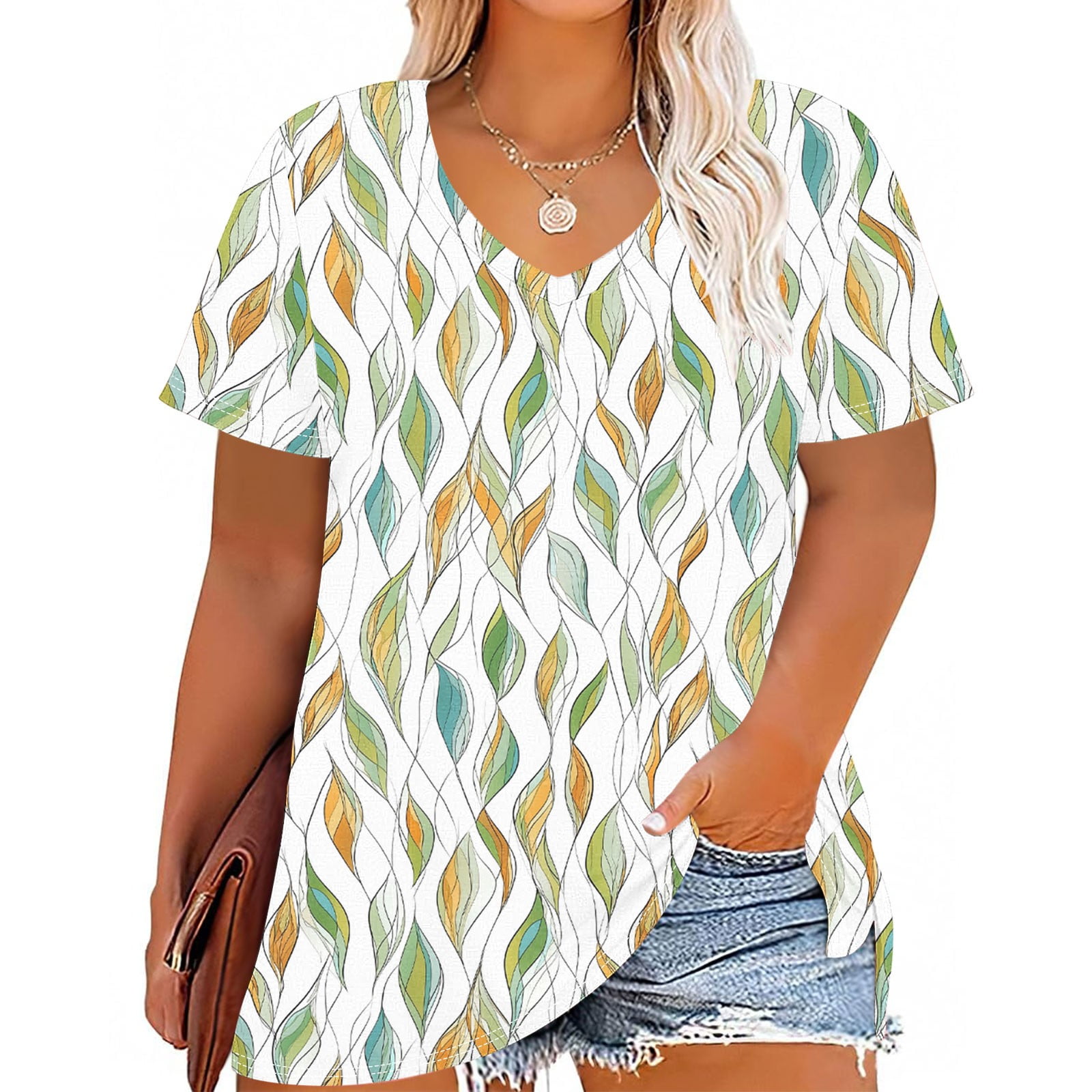 Plus Size 4X Women's Summer Short Sleeve Tops Under $10 V Neck Casual ...