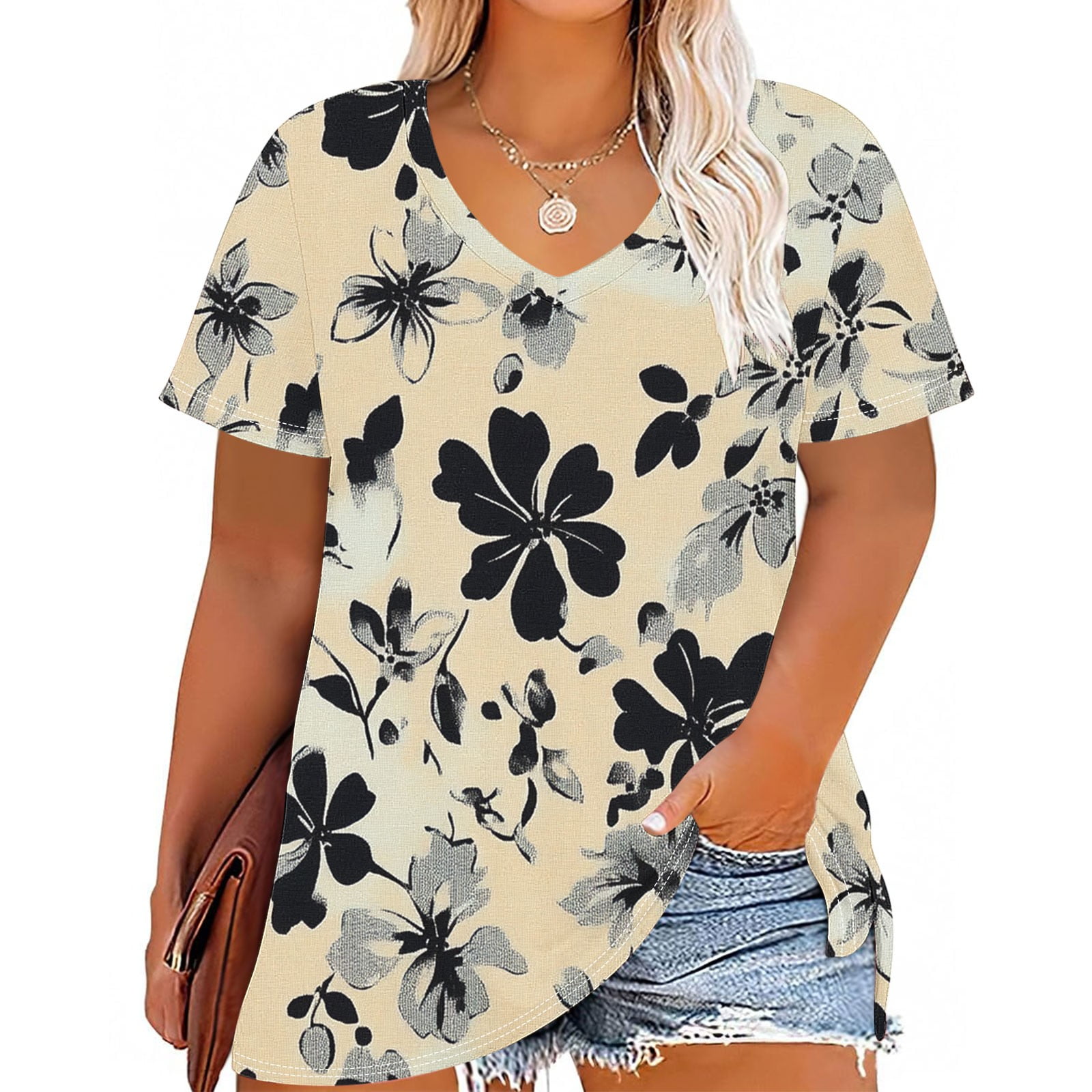 Plus Size 4X Women's Summer Short Sleeve Tops Under $10 V Neck Casual ...
