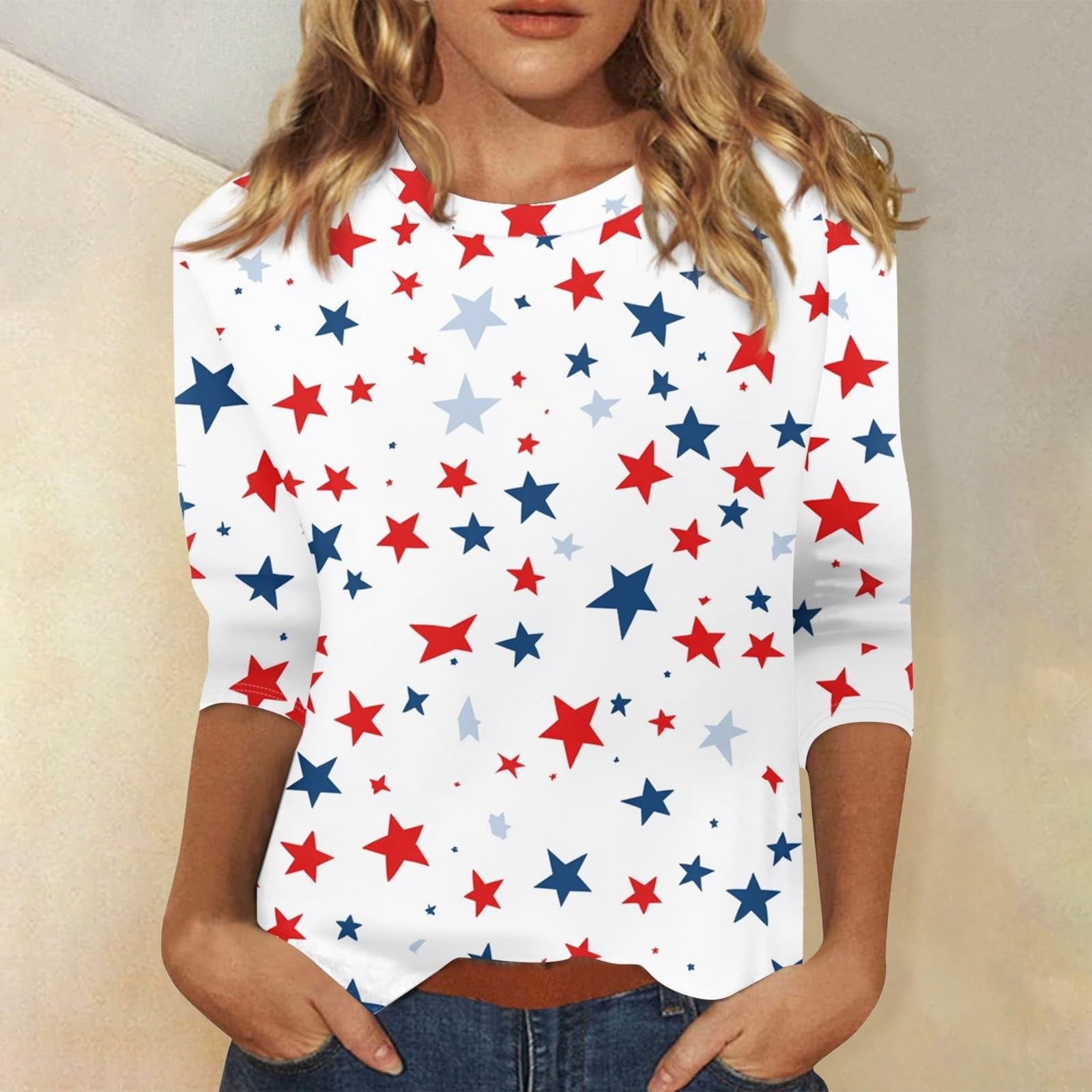 Plus Size 4th Of July Tops For Women 3/4 Sleeve Spring And Patriotic ...