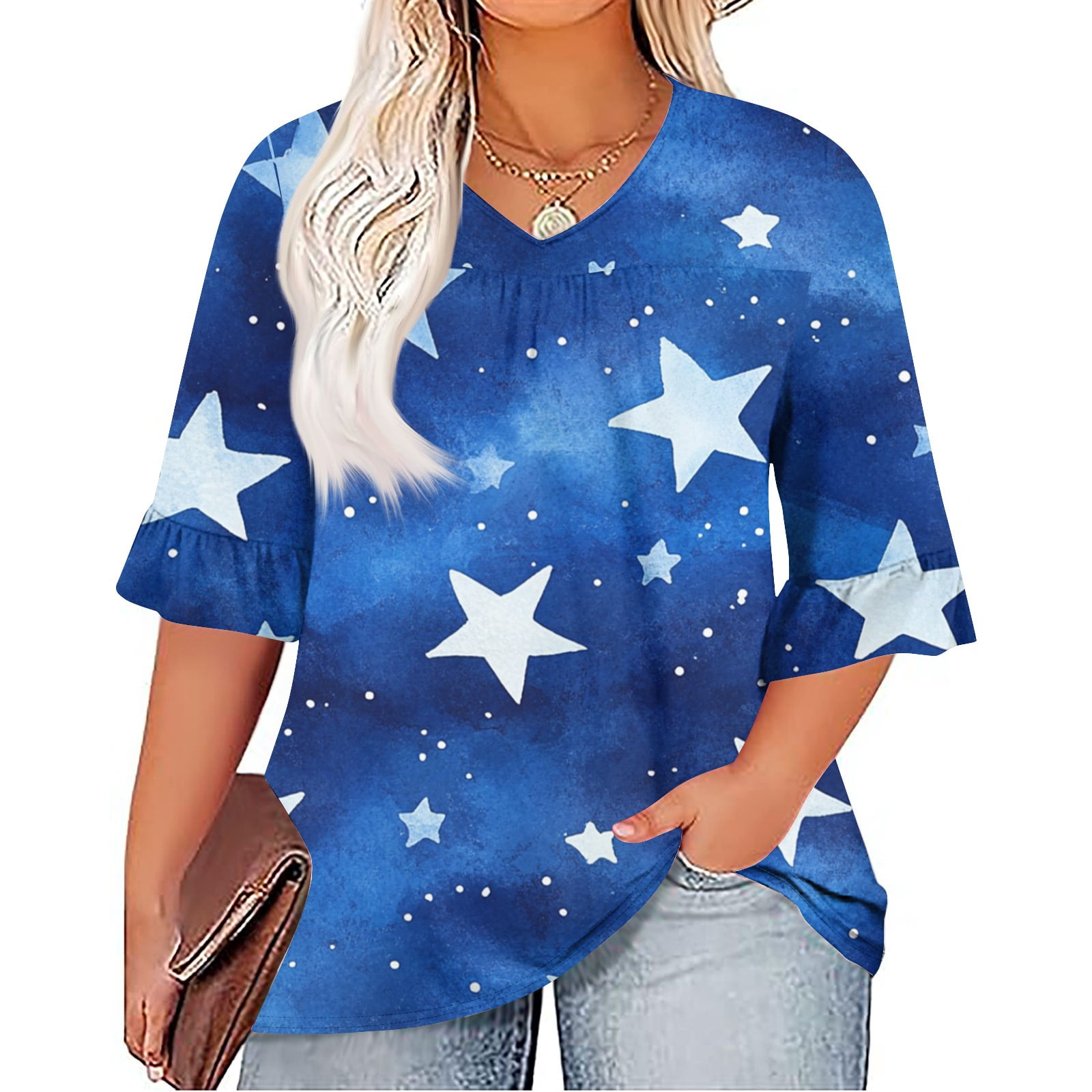 Plus Size 4th Of July Tops for Women Graphic Plus Size Blouse 3/4 ...