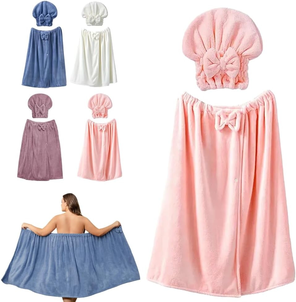 Plus Size Adjustable Oversized Wrap Bathrobe Set for Women with Hair ...