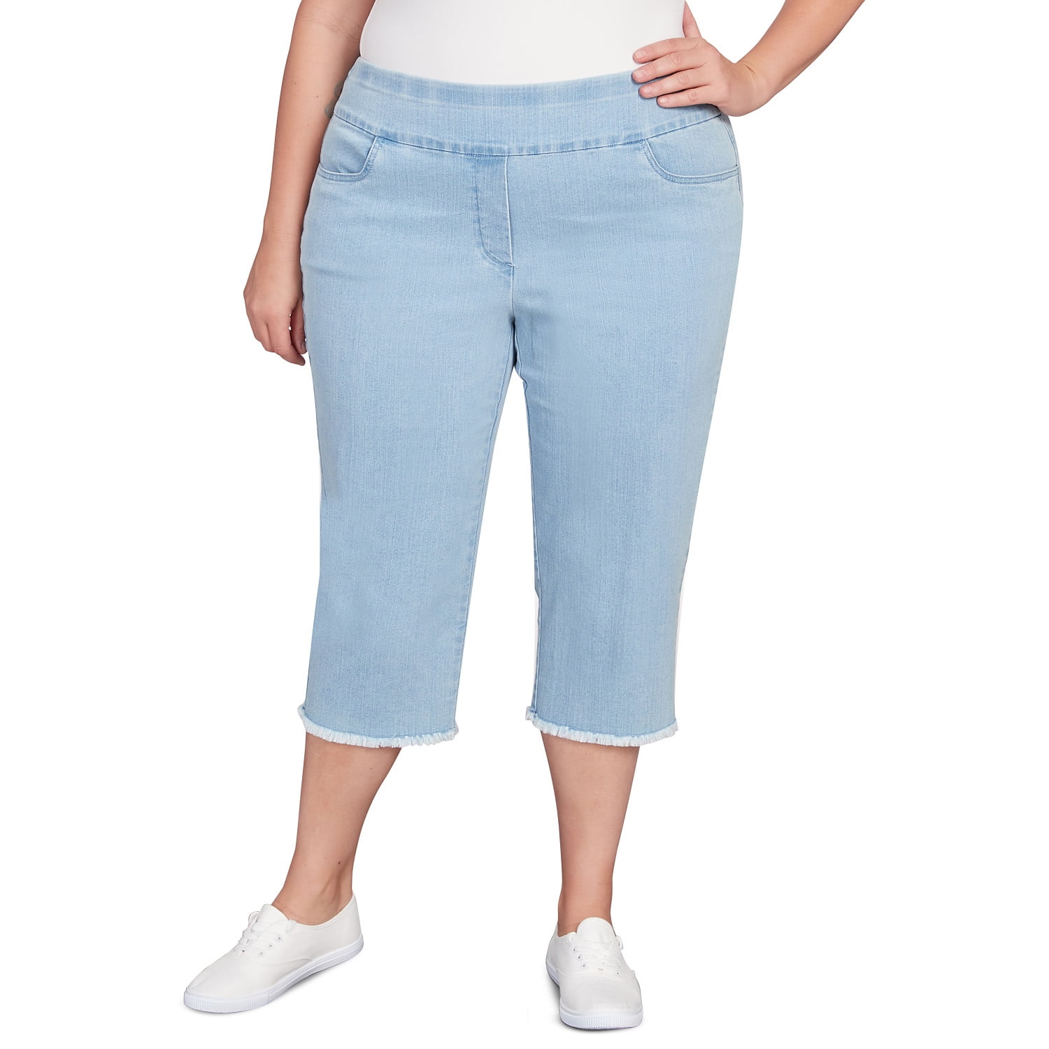Alfred Dunner Womens Plus-Size Denim Fringe Capri Pant - Walmart.com
