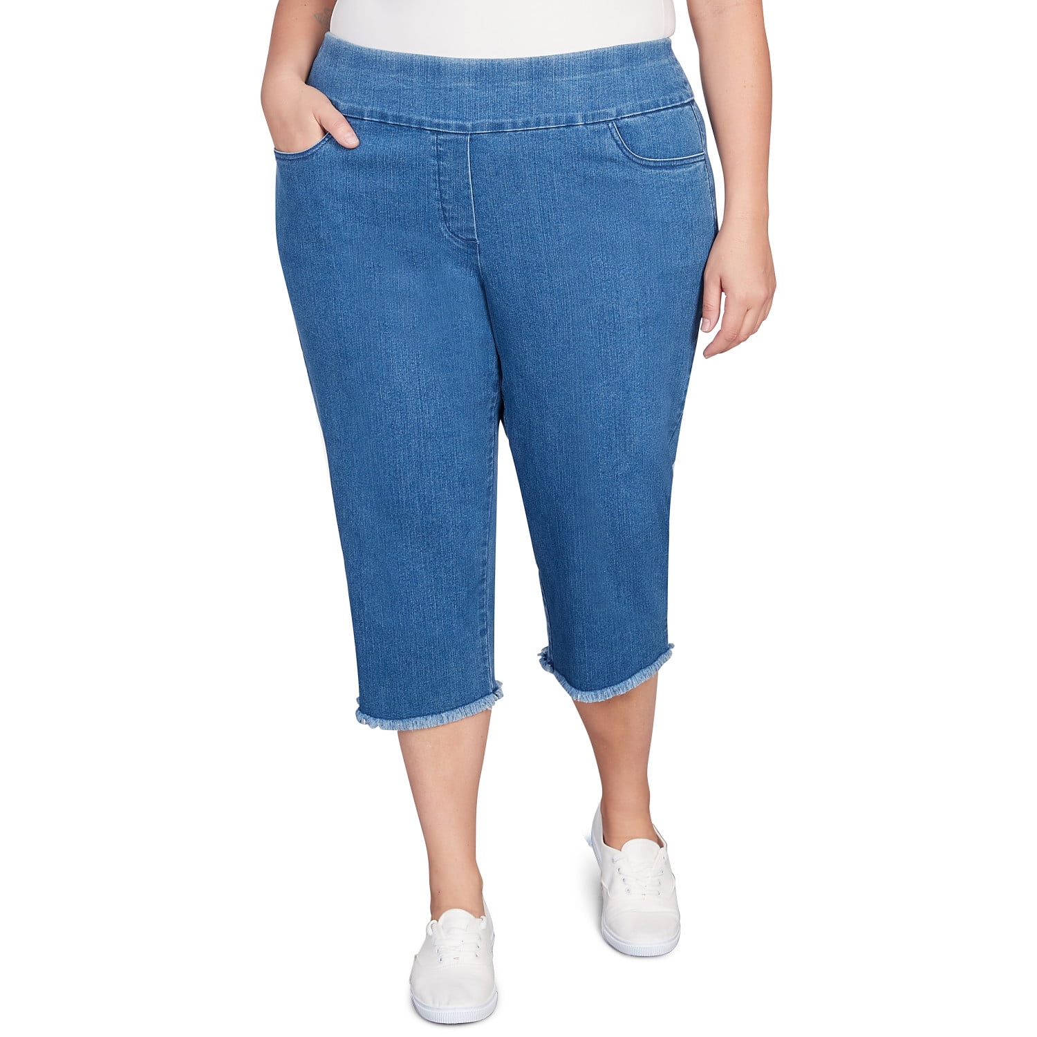 Alfred Dunner Womens Plus-Size Denim Fringe Capri Pant - Walmart.com