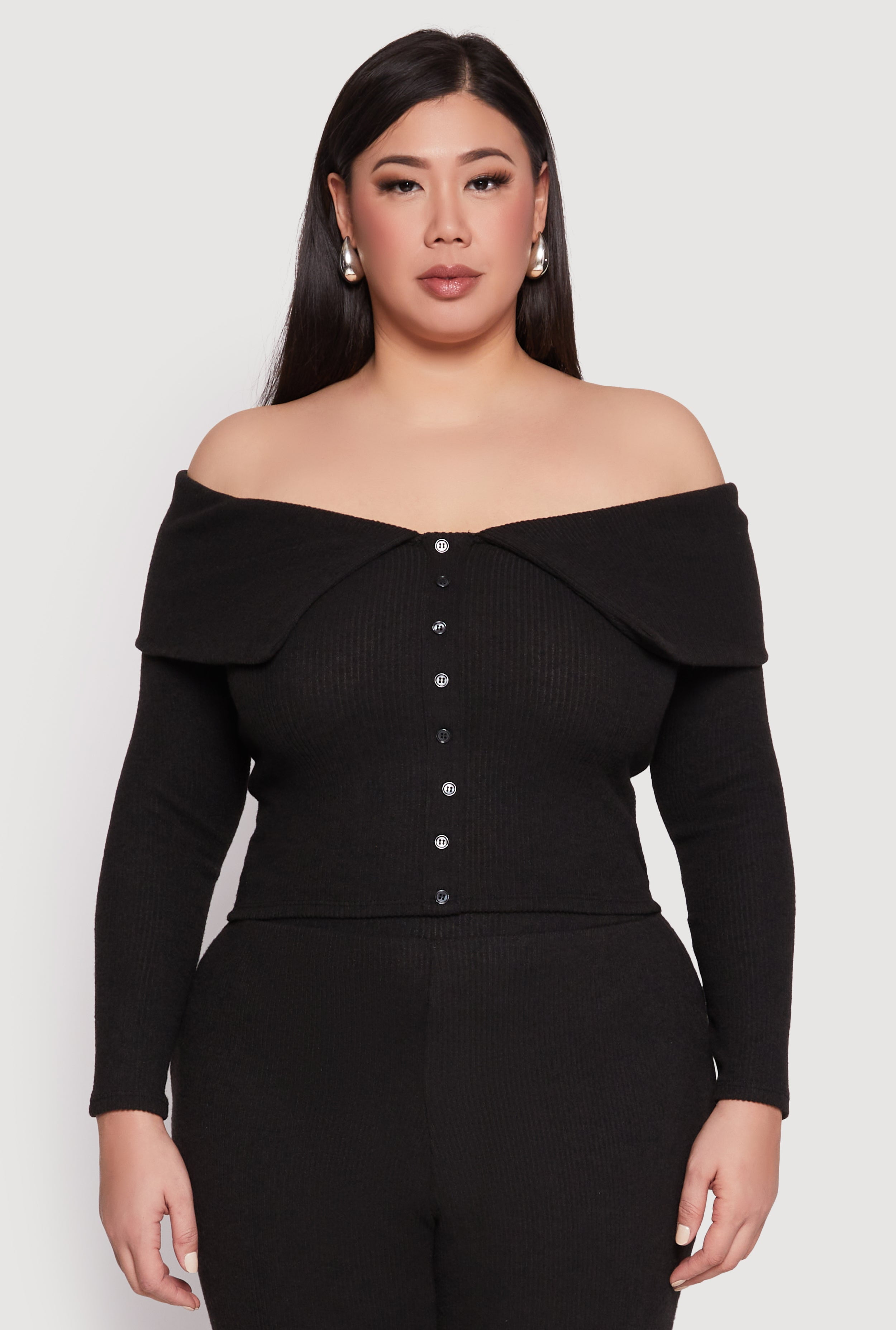 Womens Plus Size Almost Famous Off The Shoulder Cropped Sweater ...