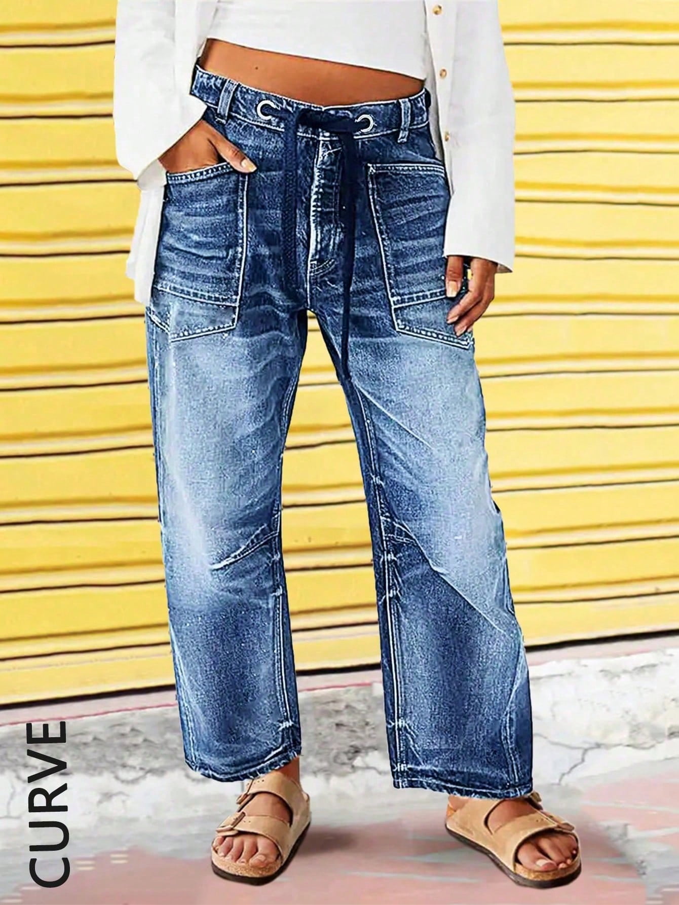 Plus Size Apay Women`s Jeans High Waisted Tie Ties and Elastic Waist Design Fashion Trends ...